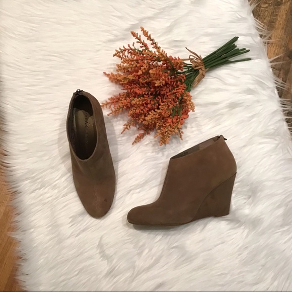 Anne Klein | Shoes | Anne Klein Tan Suede Iflex Wedge Ankle Booties ...